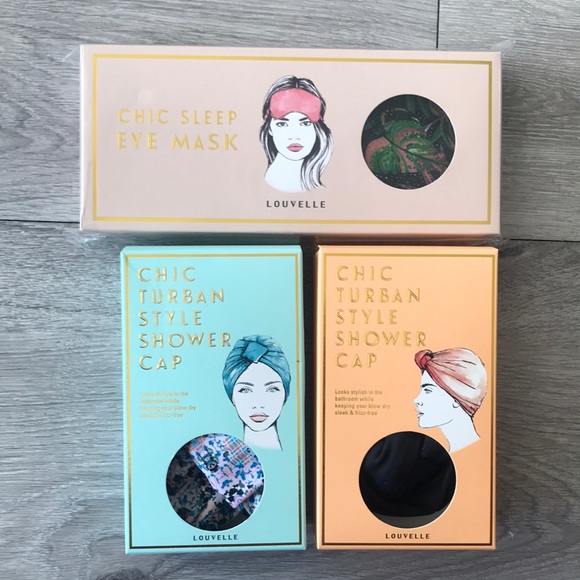 Louvelle | Bath & Body | Louvelle Bundle Shower Caps Eye Mask | Poshmark